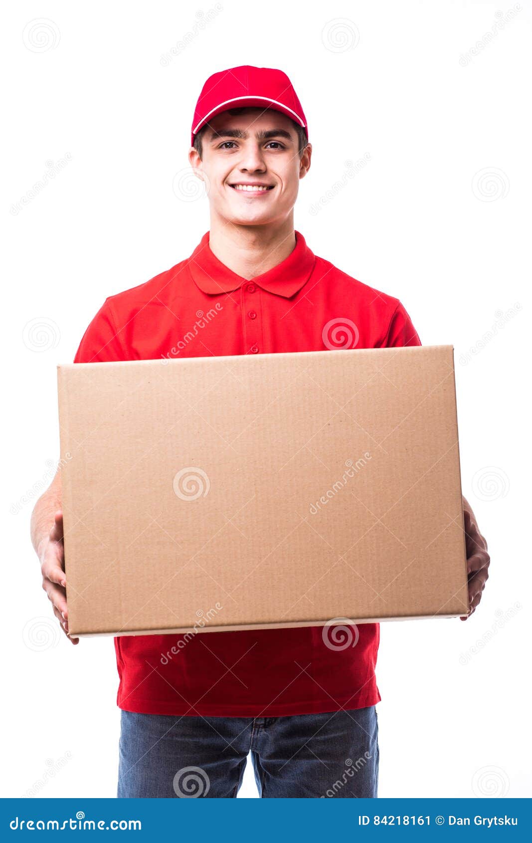 Delivery man with box stock image. Image of single, deliveryman - 84218161