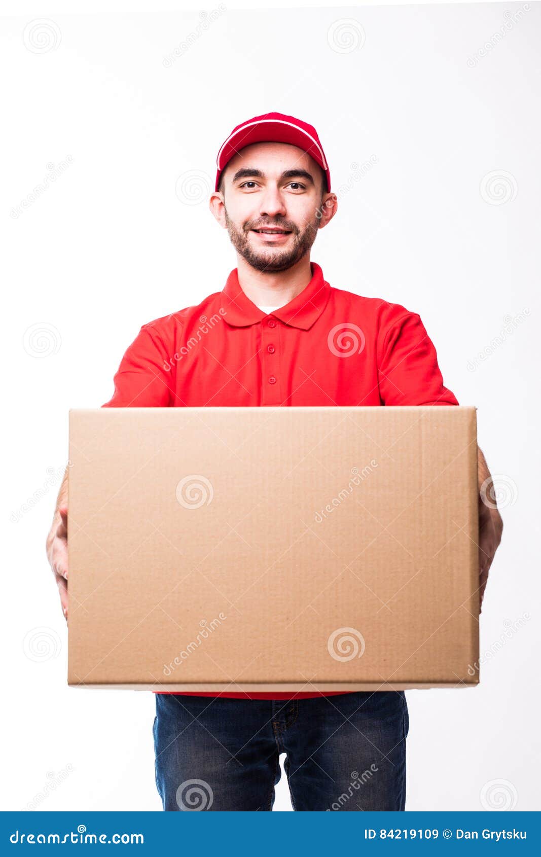Delivery man with box stock image. Image of single, friendly - 84219109