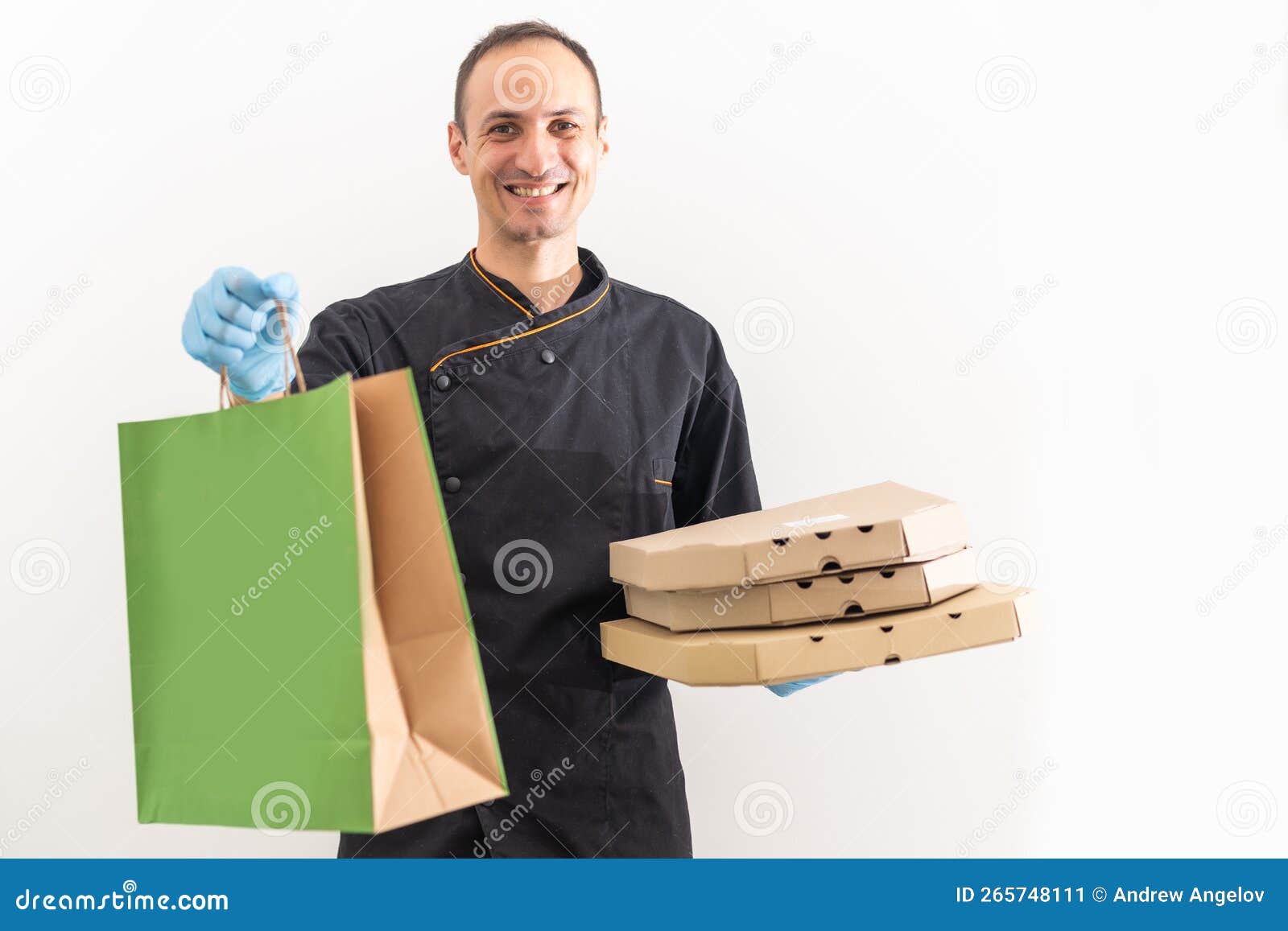 Delivery Man with Boxes of Pizza, Chef. Stock Image - Image of order ...