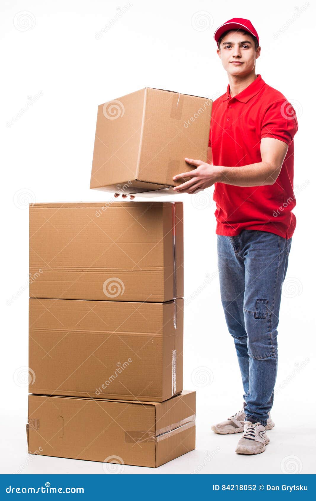 Delivery man with boxes. stock photo. Image of camera - 84218052