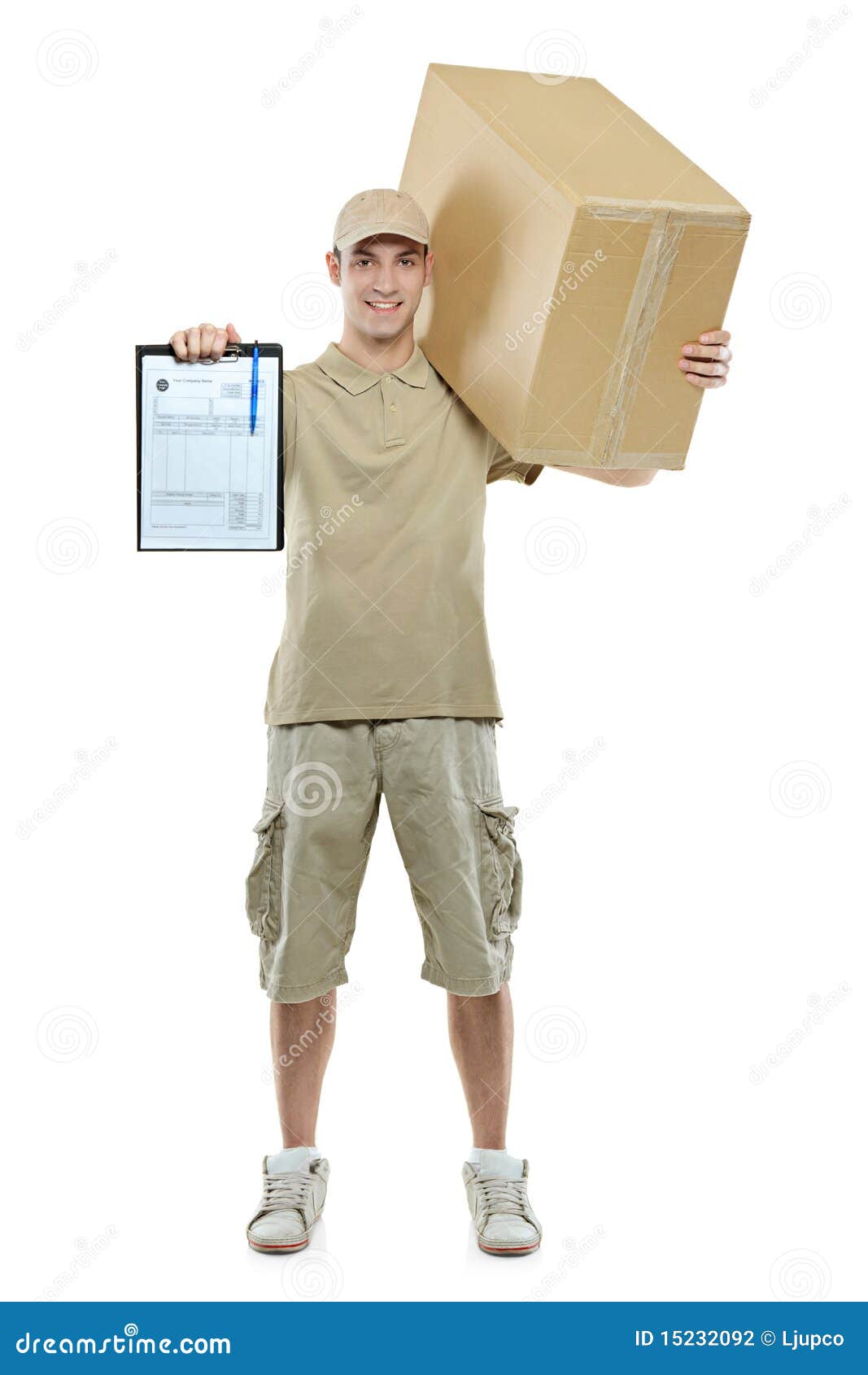 A Delivery Man Bringing a Package Stock Photo - Image of container ...