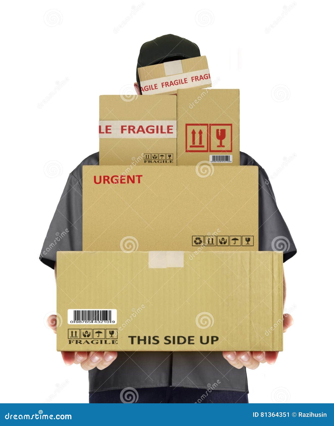 Delivery Man Carry Parcel Boxes Stock Image - Image of male, courier ...