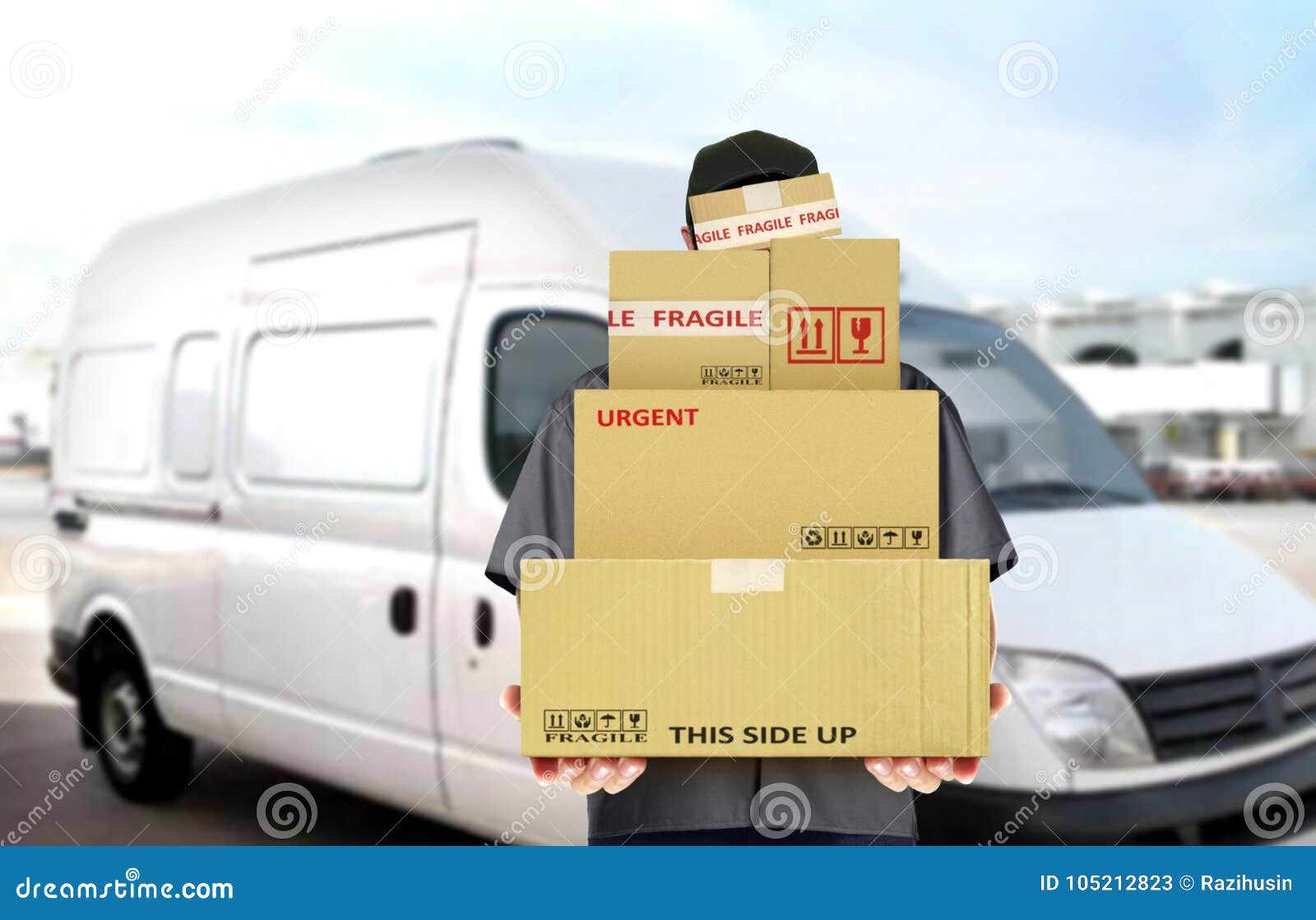 Delivery Man Carry Parcel Boxes Stock Image - Image of holding, young ...