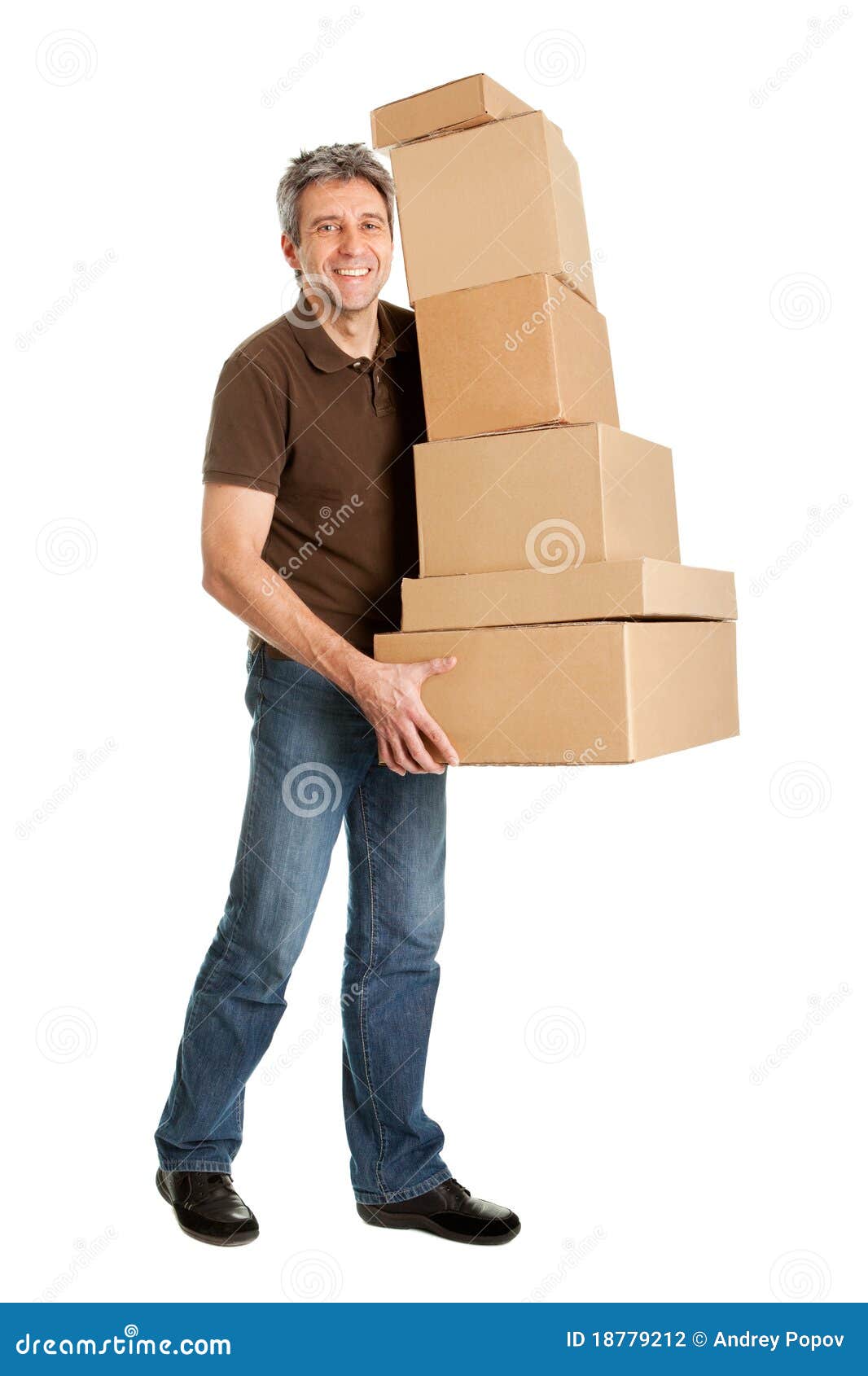 Delivery Man Carrying Stack of Boxes Stock Photo - Image of delivery ...