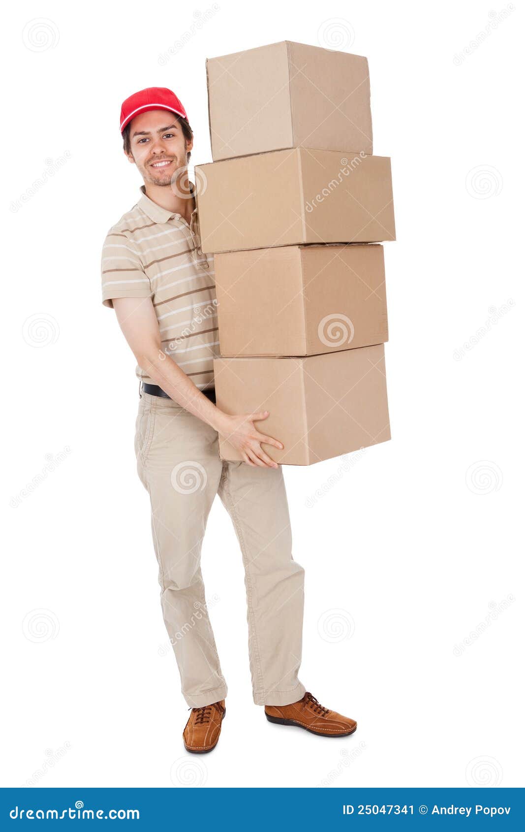Delivery Man Carrying Stack of Boxes Stock Image - Image of male, happy ...