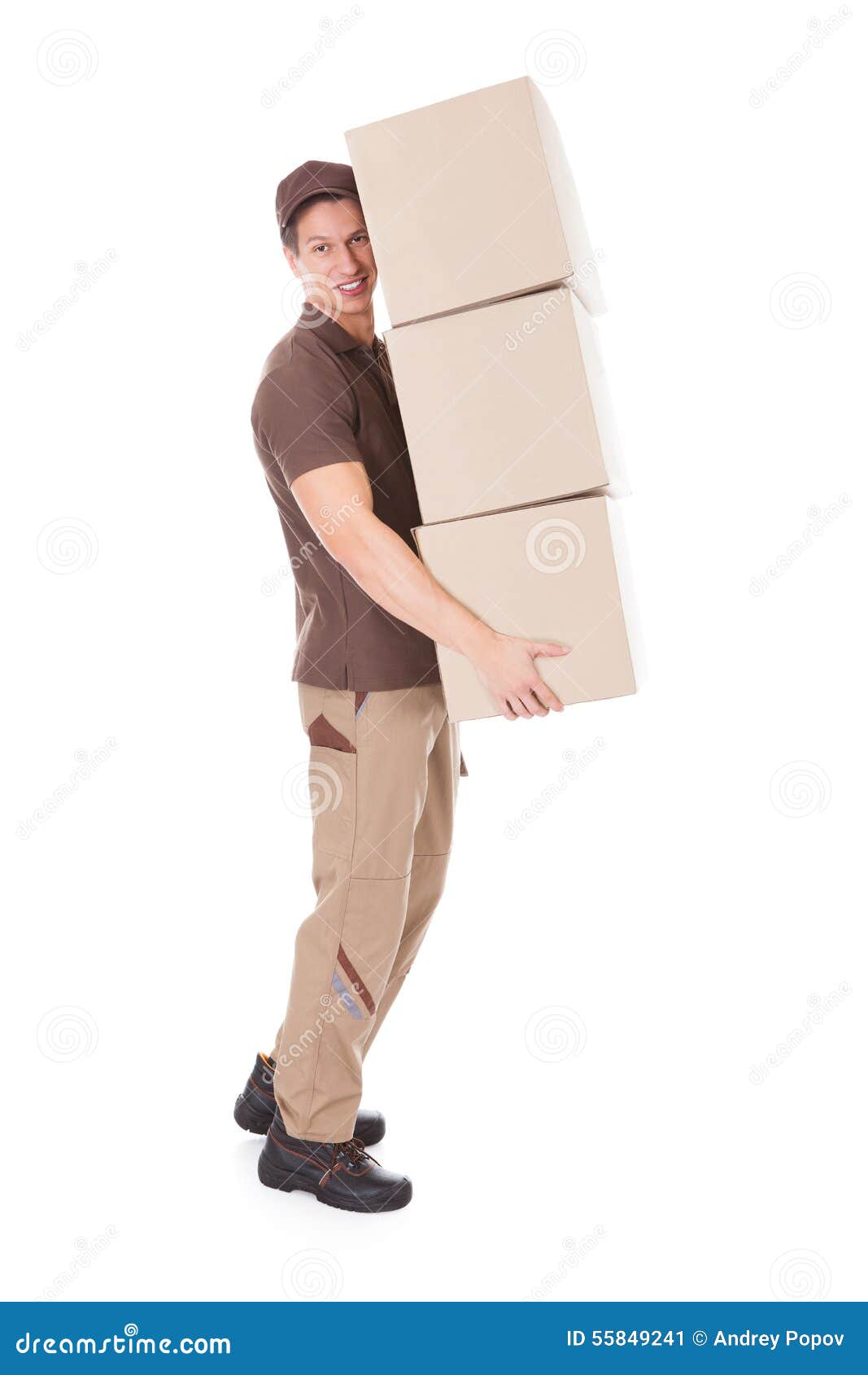 Delivery Man Carrying Stack of Boxes Stock Image - Image of parcel ...