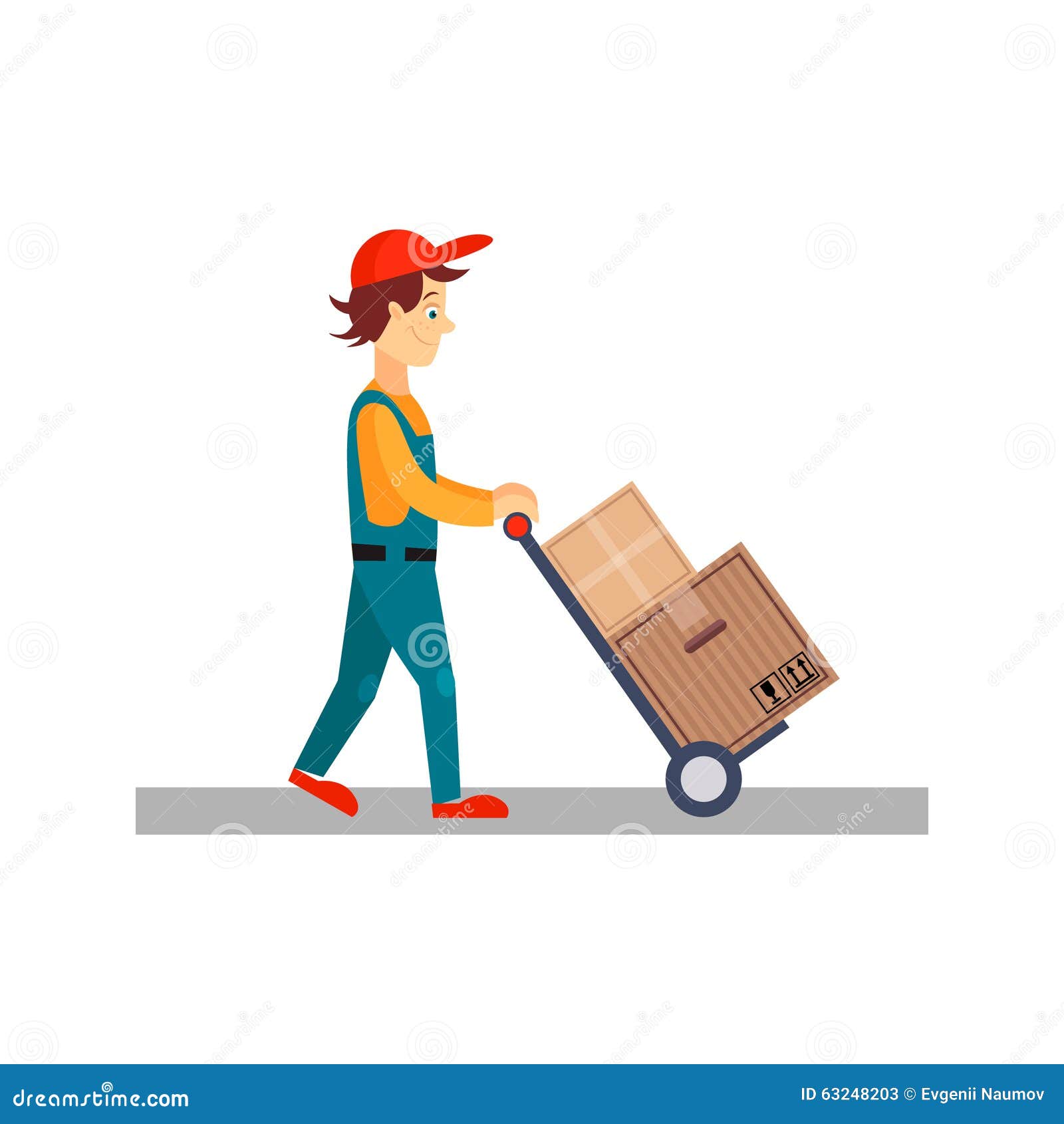 Delivery Man with Cart and Carton Boxes, Vector Stock Vector ...