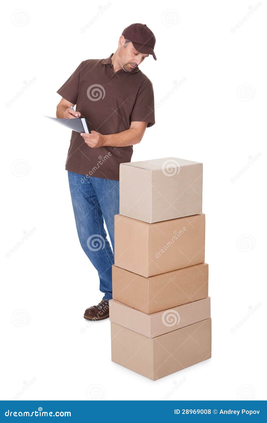 Delivery Man Counting Boxes Stock Photo - Image of male, casual: 28969008
