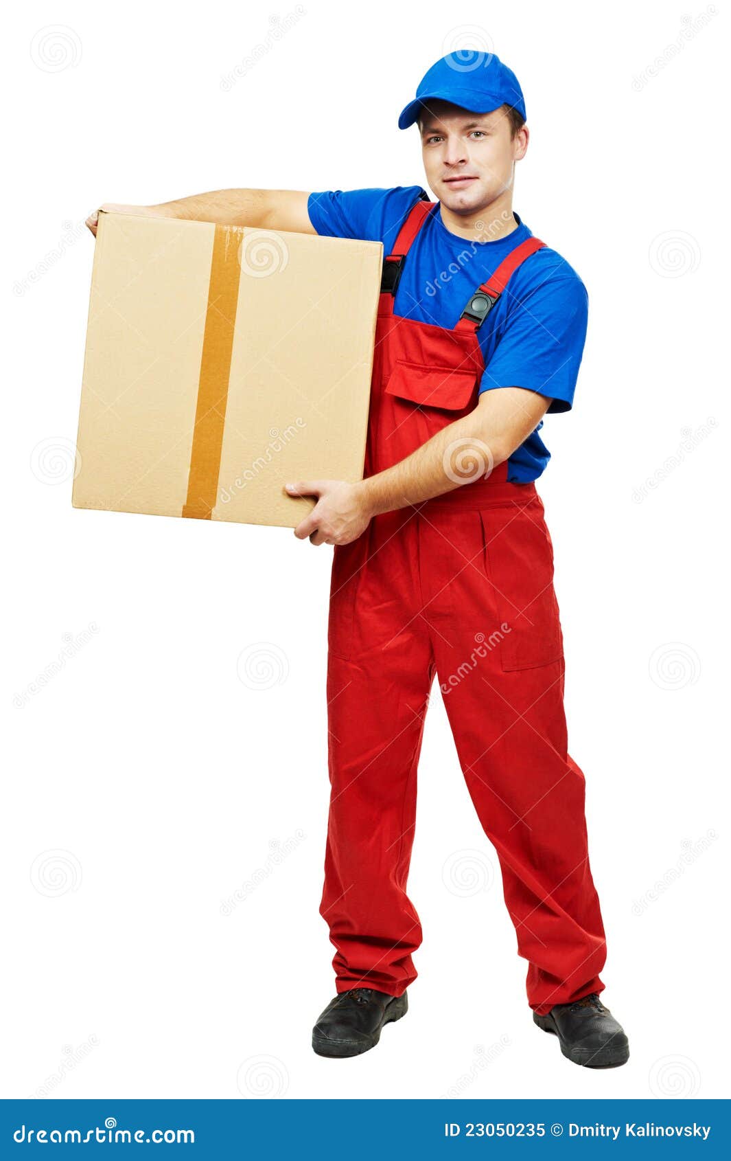 Delivery Man Courier with Parcel Cardboard Box Stock Image - Image of ...