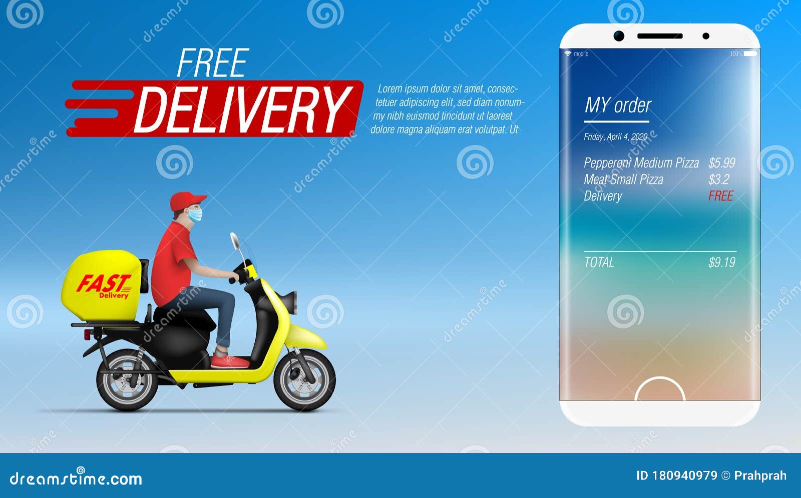 Delivery Man Courier Ride Motorcycle and Order Stock Vector ...
