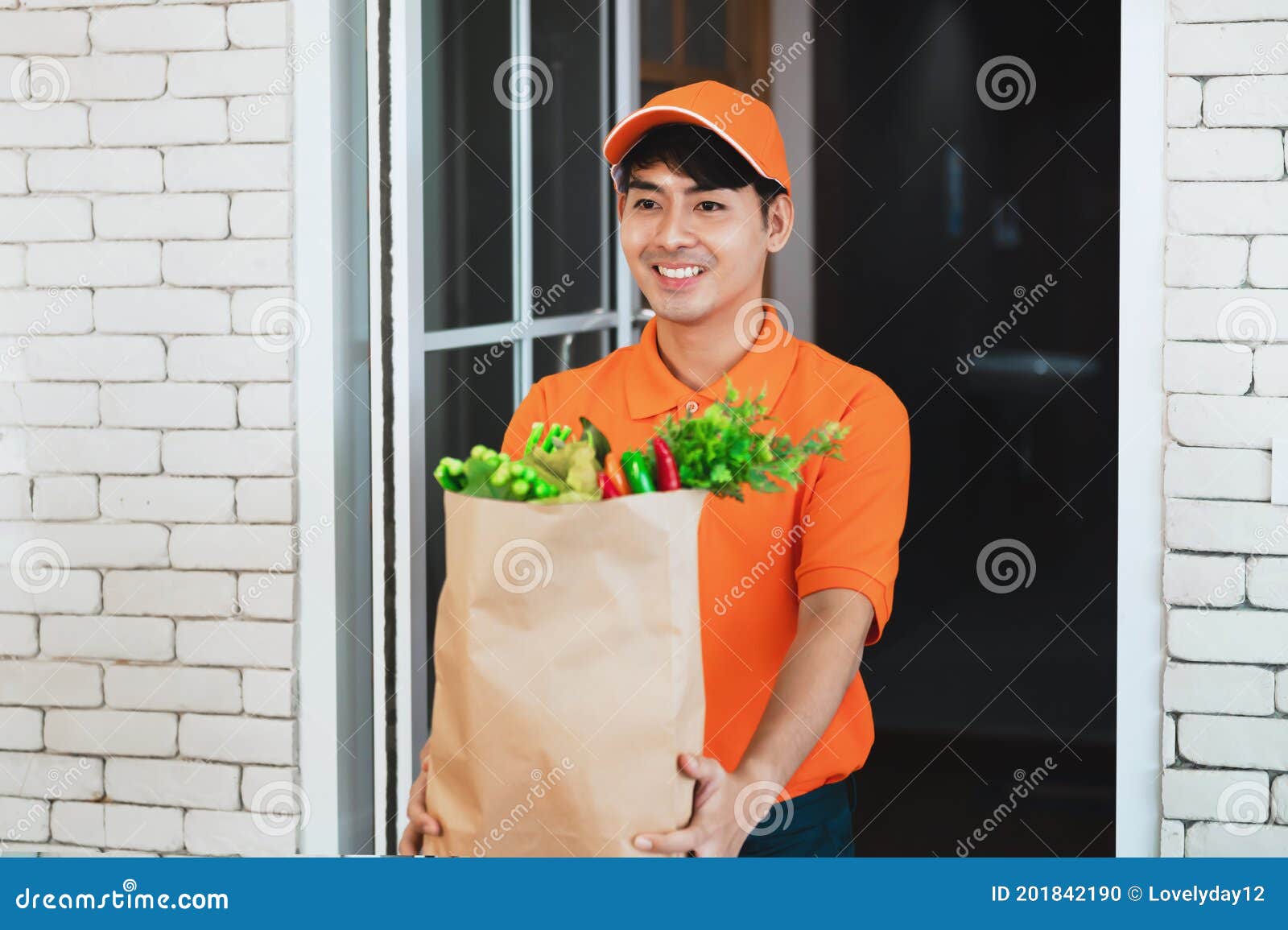 Delivery Man Delivering Food Vegetable Grocery Stock Photo - Image of ...