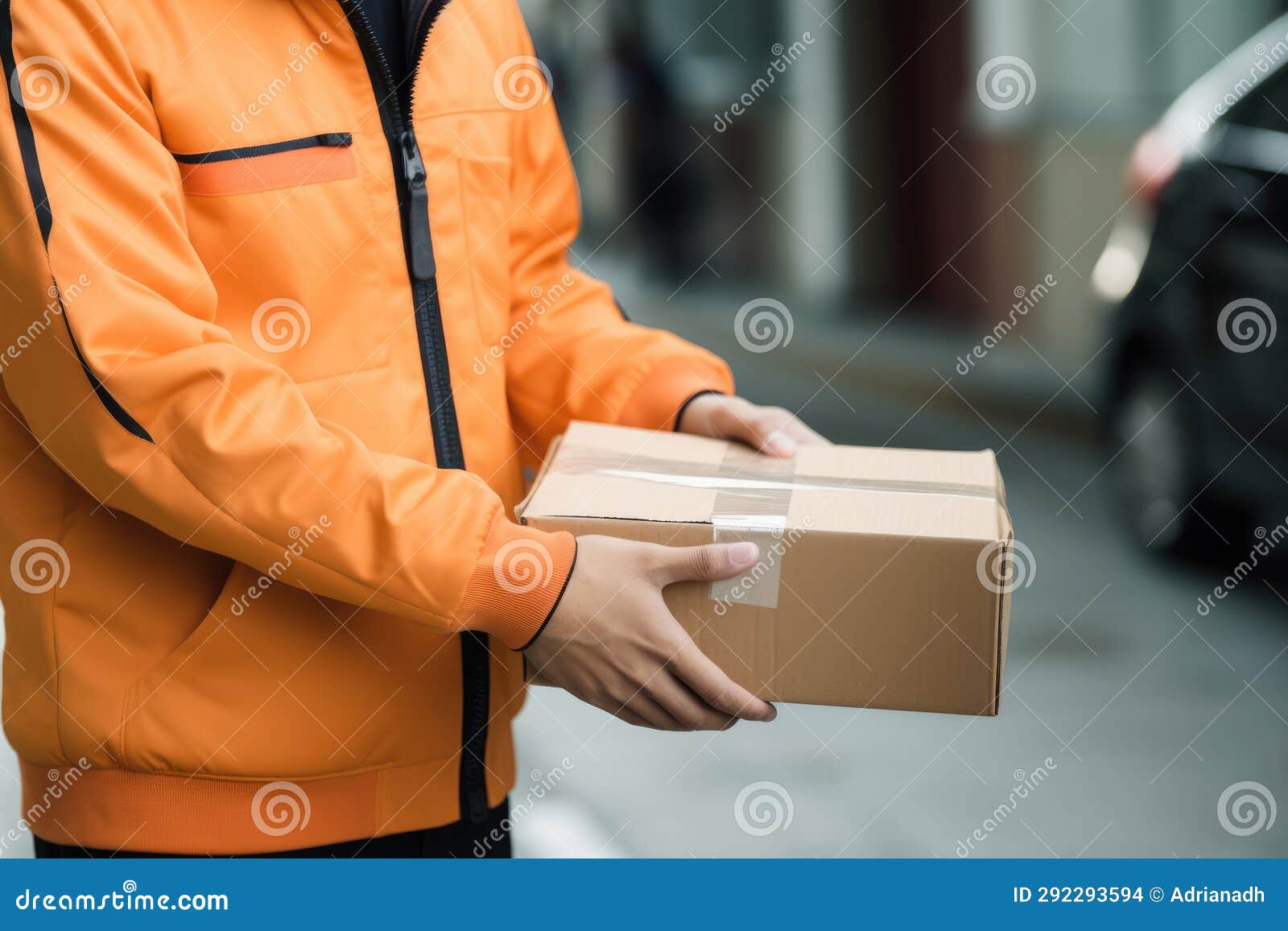 Delivery Man Delivering Holding Parcel Box Stock Photo - Image of ...