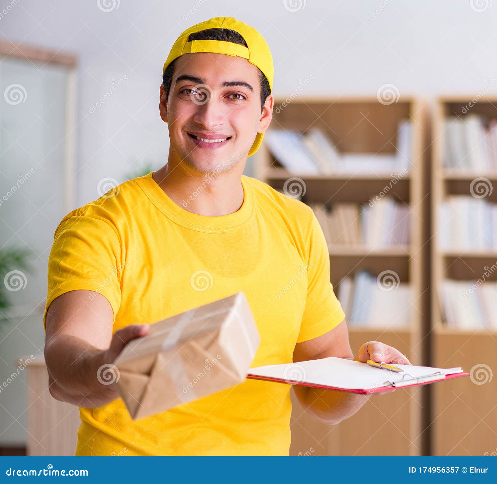 Delivery Man Delivering Parcel Box Stock Image - Image of package ...