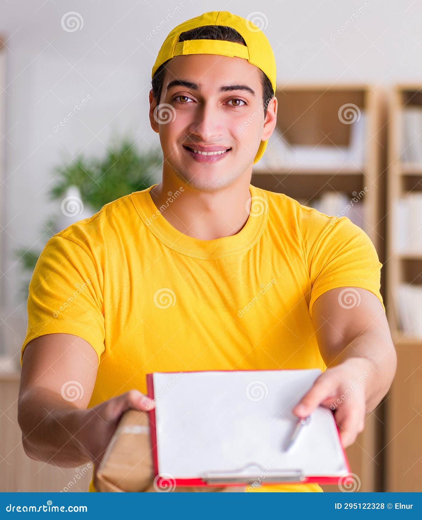 Delivery Man Delivering Parcel Box Stock Photo - Image of mail, postal ...