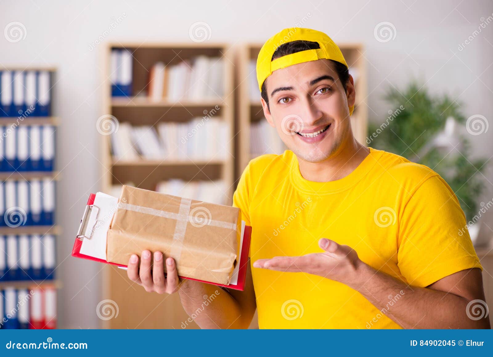 The Delivery Man Delivering Parcel Box Stock Image - Image of delivery ...