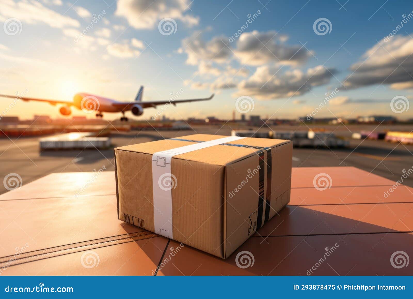 Delivery Man Delivering a Parcel Box To Customer by Cargo Plane ...
