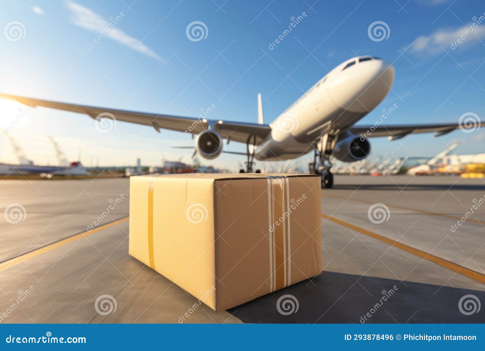 Delivery Man Delivering a Parcel Box To Customer by Cargo Plane ...