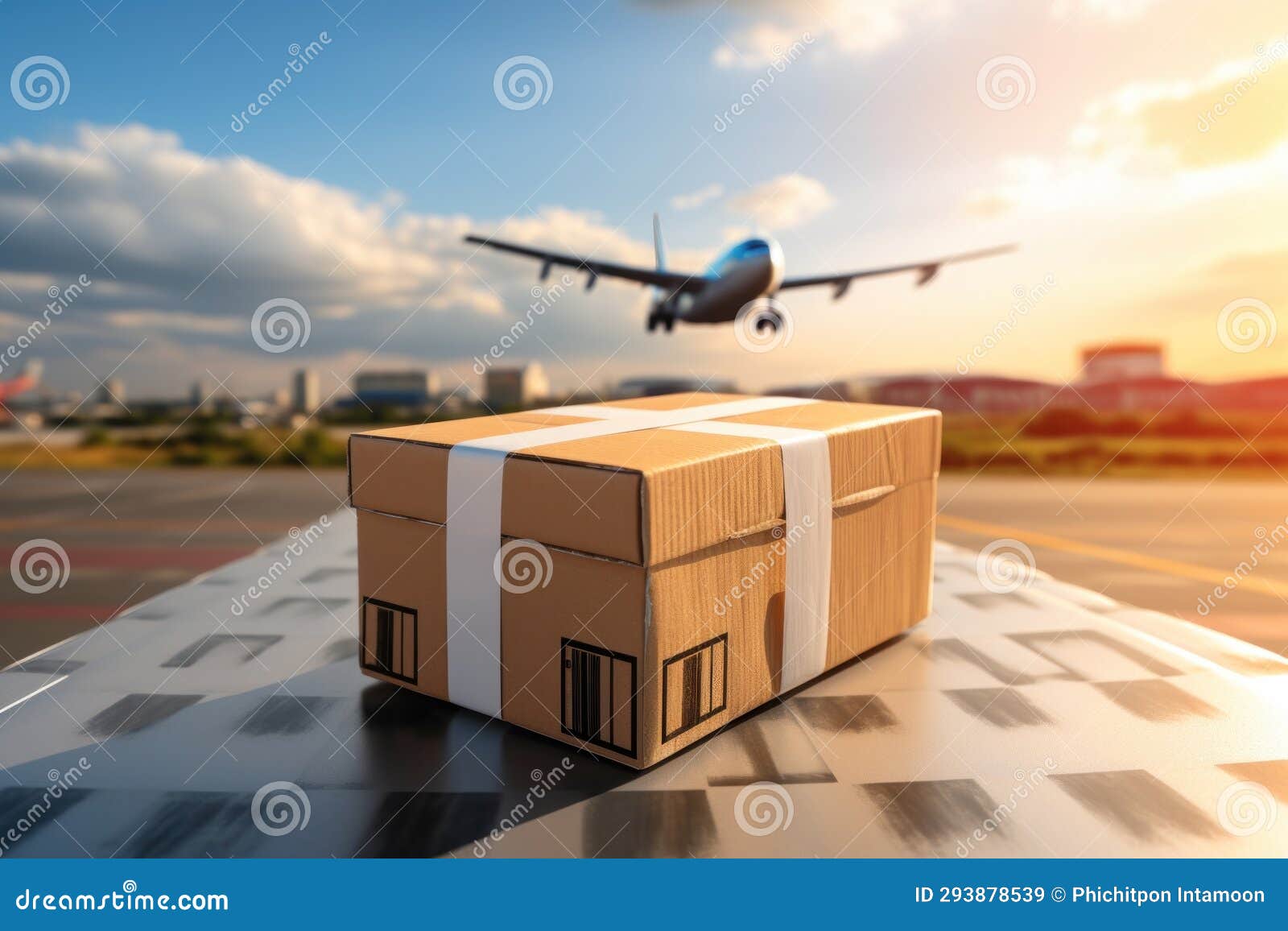 Delivery Man Delivering a Parcel Box To Customer by Cargo Plane ...