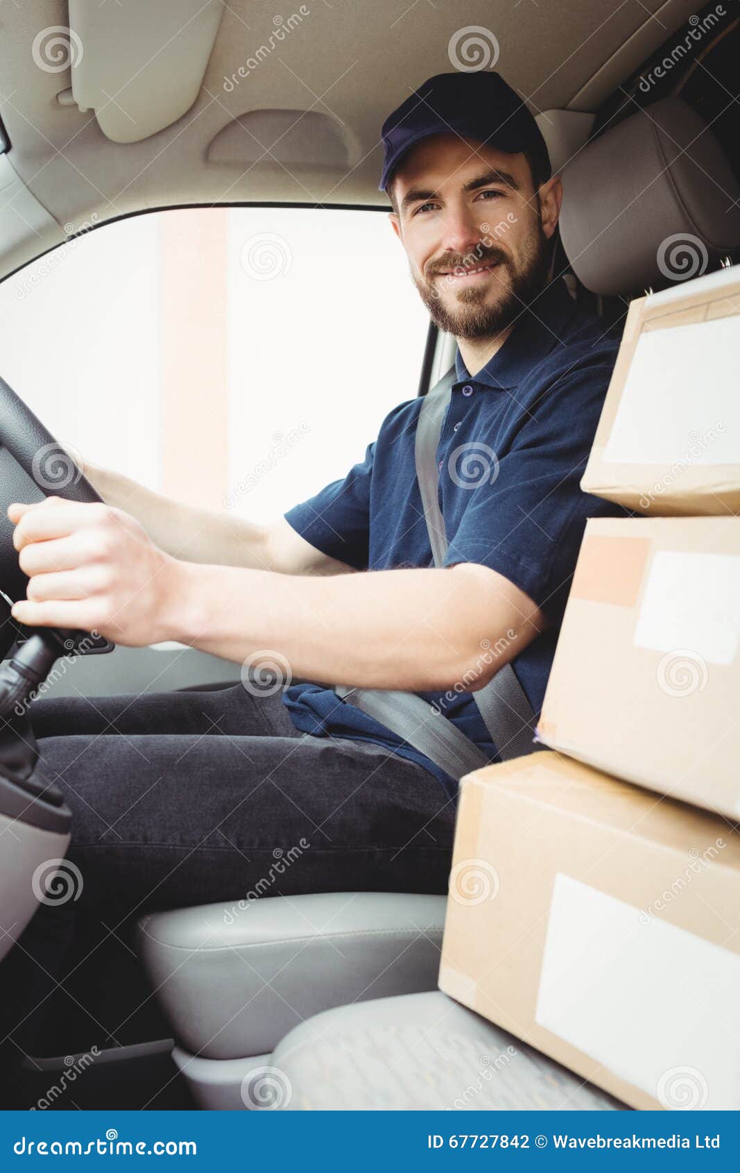 Delivery Man Driving His Van Stock Photo - Image of outdoors, loading ...
