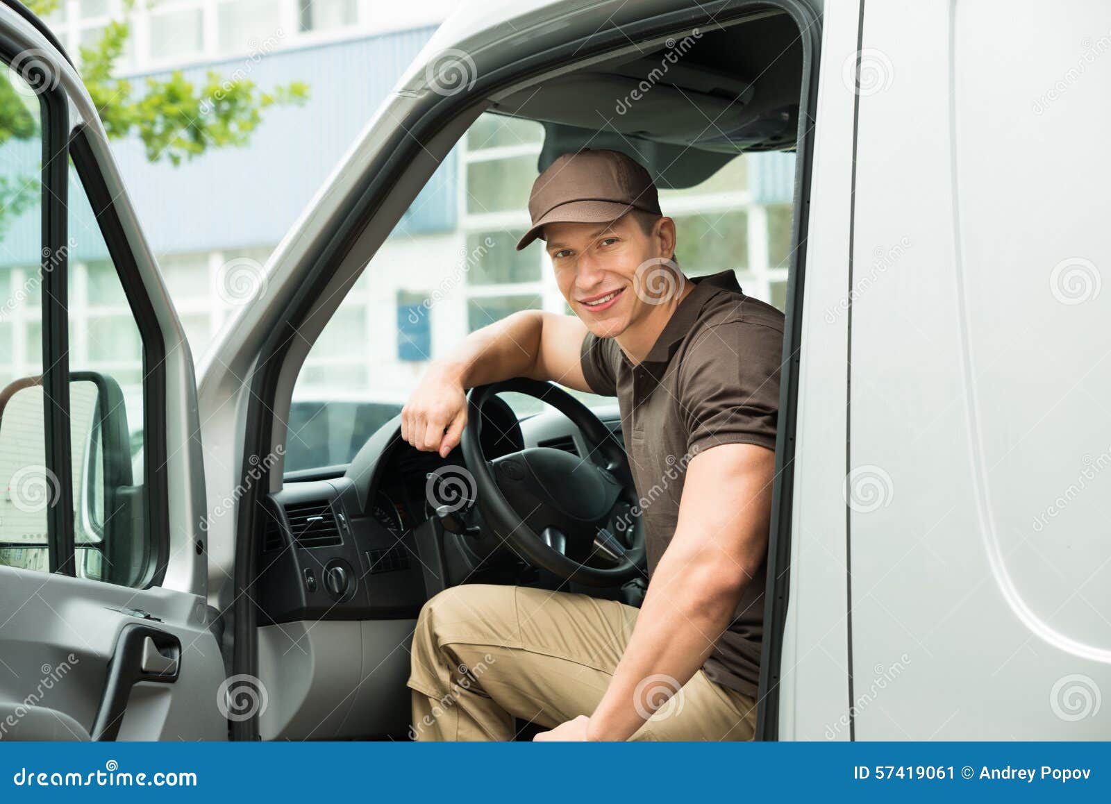 Delivery Man Driving Van stock image. Image of happy - 57419061