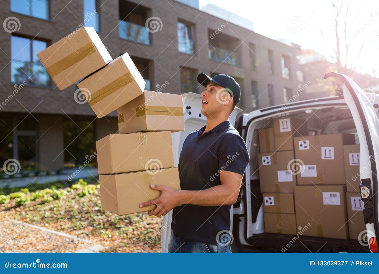 Delivery Man Dropping Boxes Stock Image - Image of driver, distribution ...
