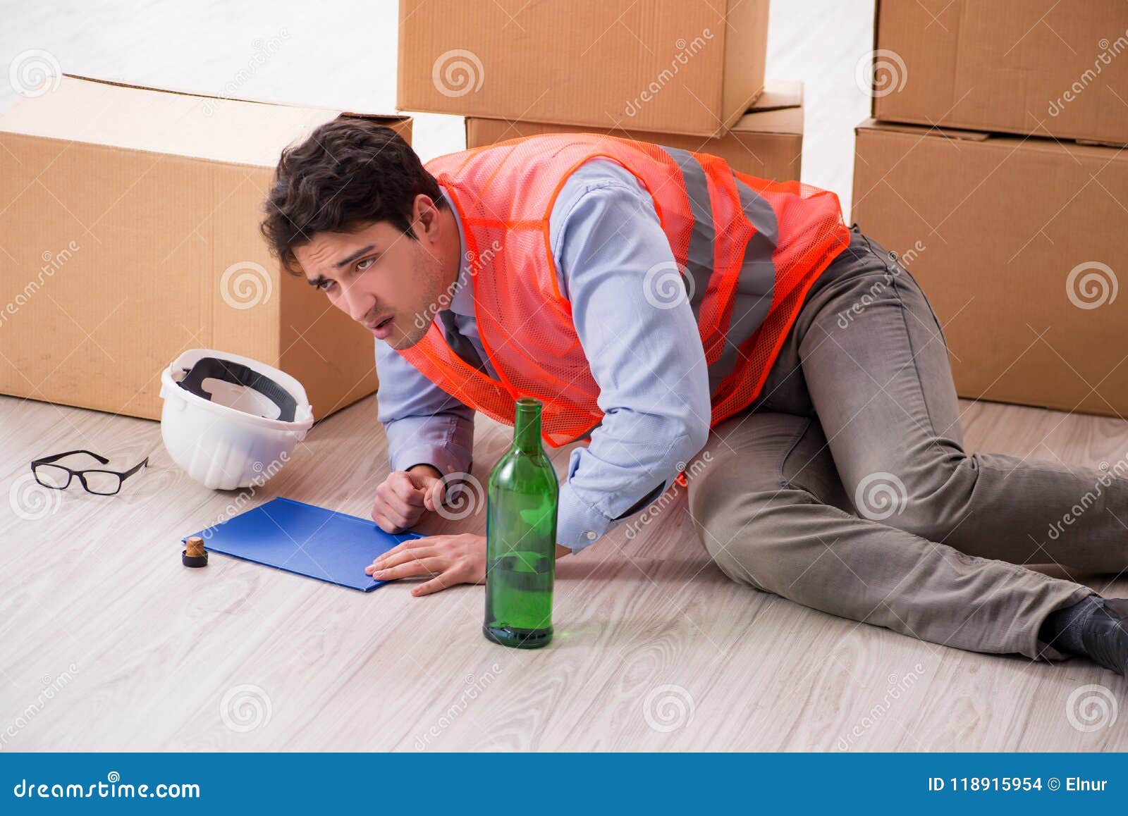The Delivery Man Drunk at Work Stock Photo - Image of bottle, hangover ...