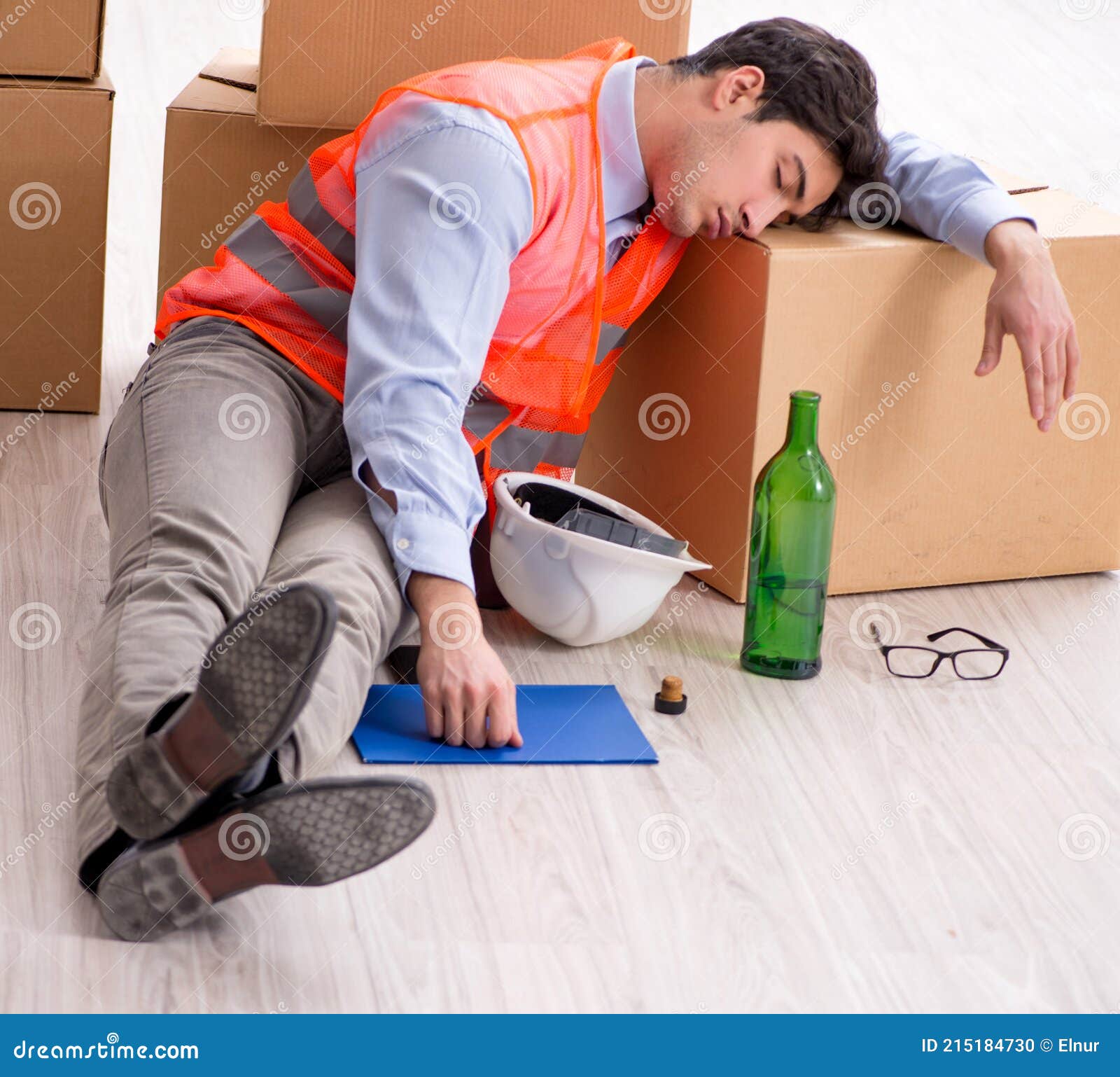 Delivery man drunk at work stock photo. Image of addiction - 215184730