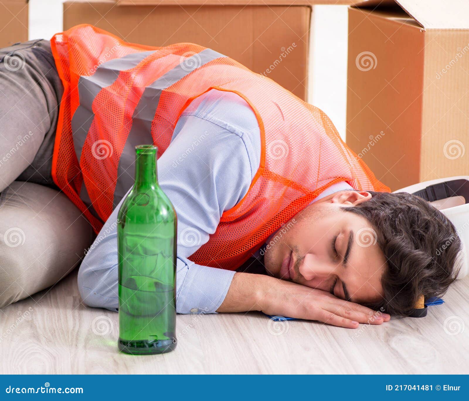 Delivery man drunk at work stock image. Image of office - 217041481