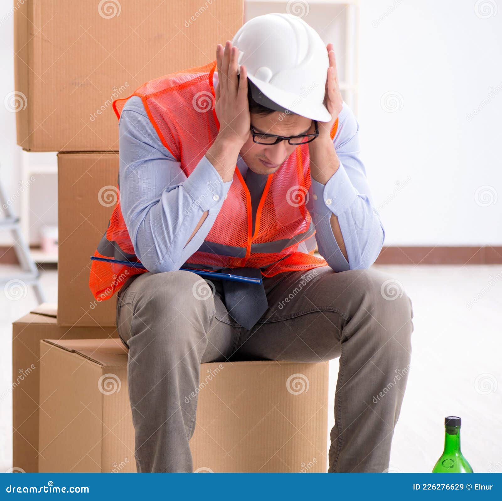 Delivery man drunk at work stock image. Image of addict - 226276629