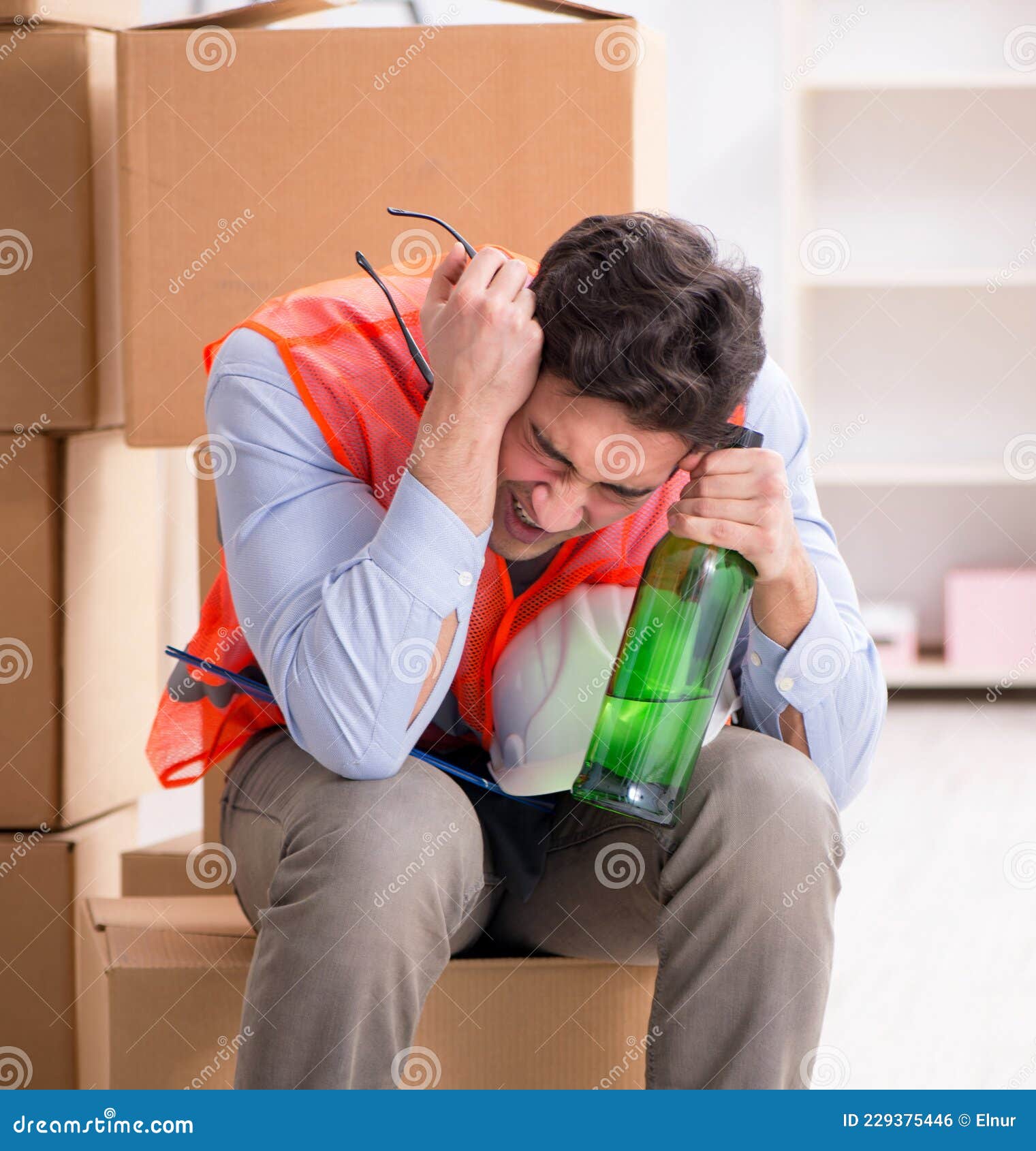Delivery man drunk at work stock photo. Image of alcohol - 229375446