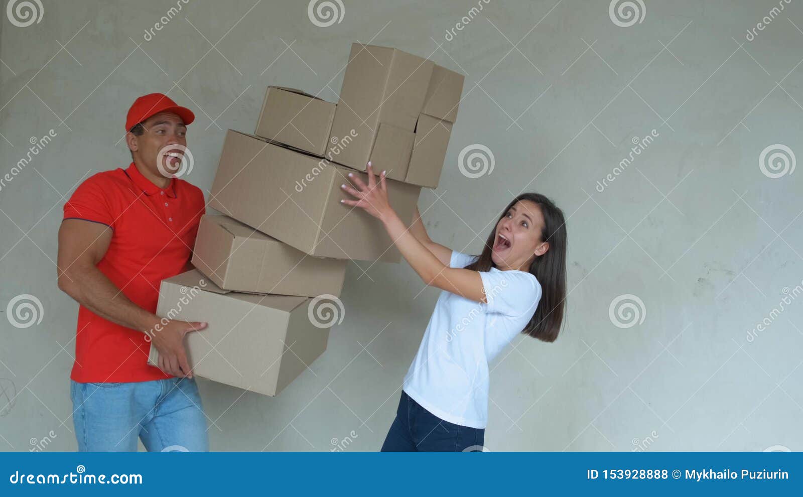 Delivery Man with Falling Stack of Boxes. Concept for Delivery Insurant ...