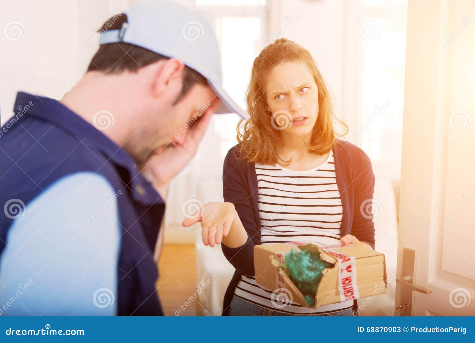 Delivery Man Handing Over a Parcel To Customer Stock Image - Image of ...