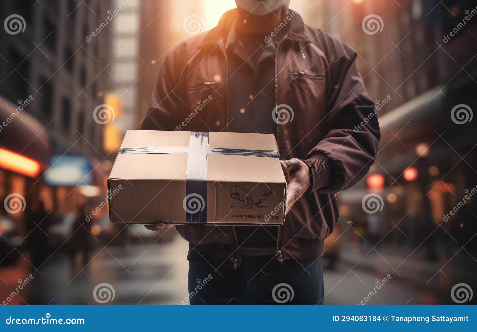 Delivery Man Holding a Box in the City. Delivery Service Concept Stock ...