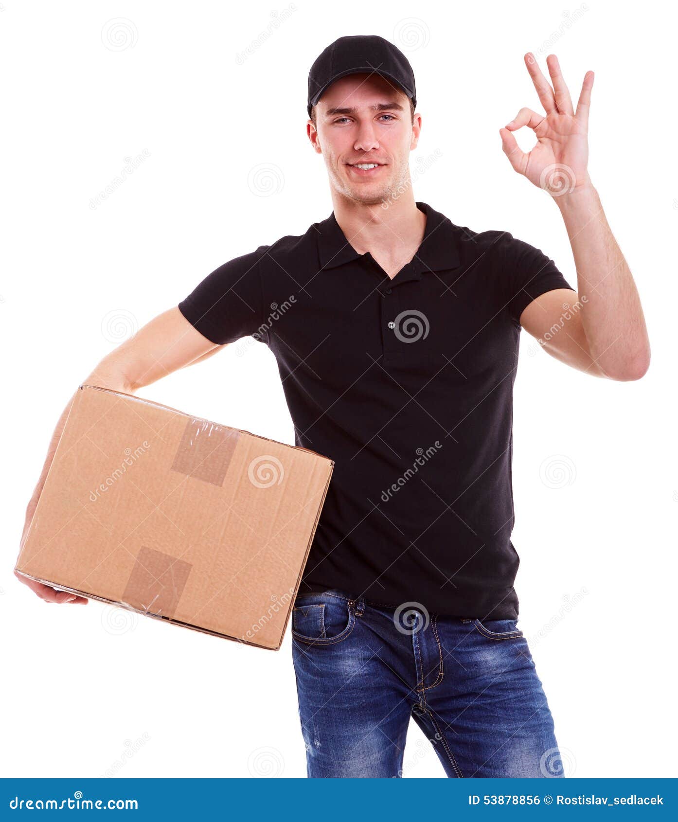 Delivery Man Holding a Cardboard Box Stock Photo - Image of order ...