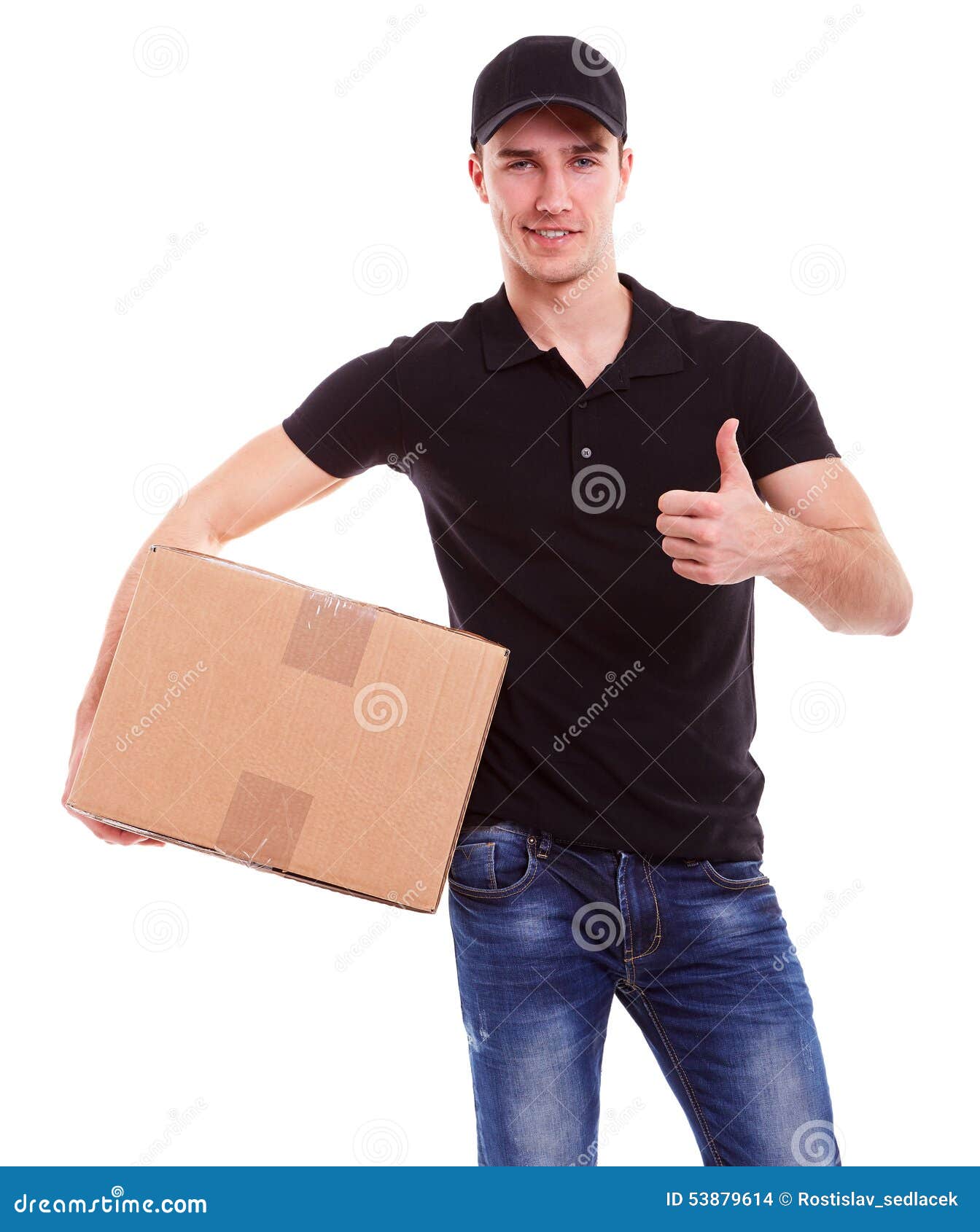 Delivery Man Holding a Cardboard Box Stock Photo - Image of poloshirt ...