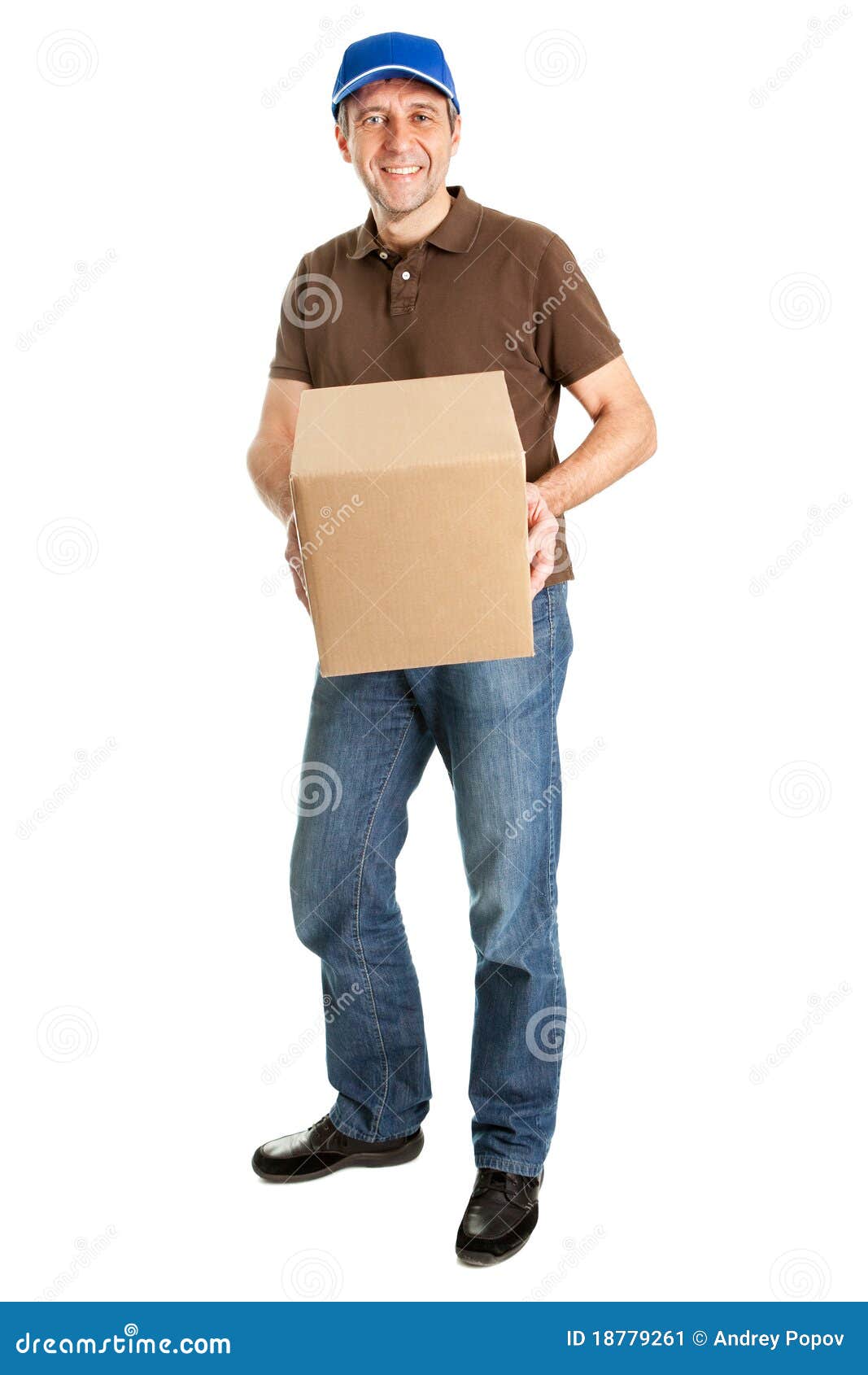 Delivery Man Holding Package Box Stock Image - Image of brown, mature ...