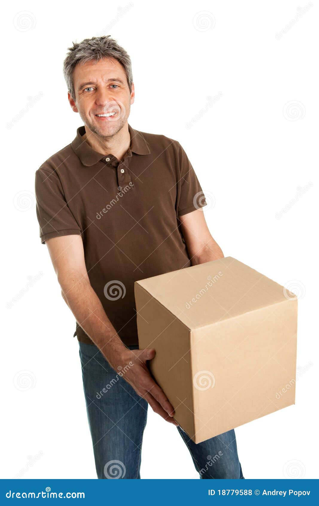 Delivery Man Holding Package Box Stock Photo - Image of service, move ...