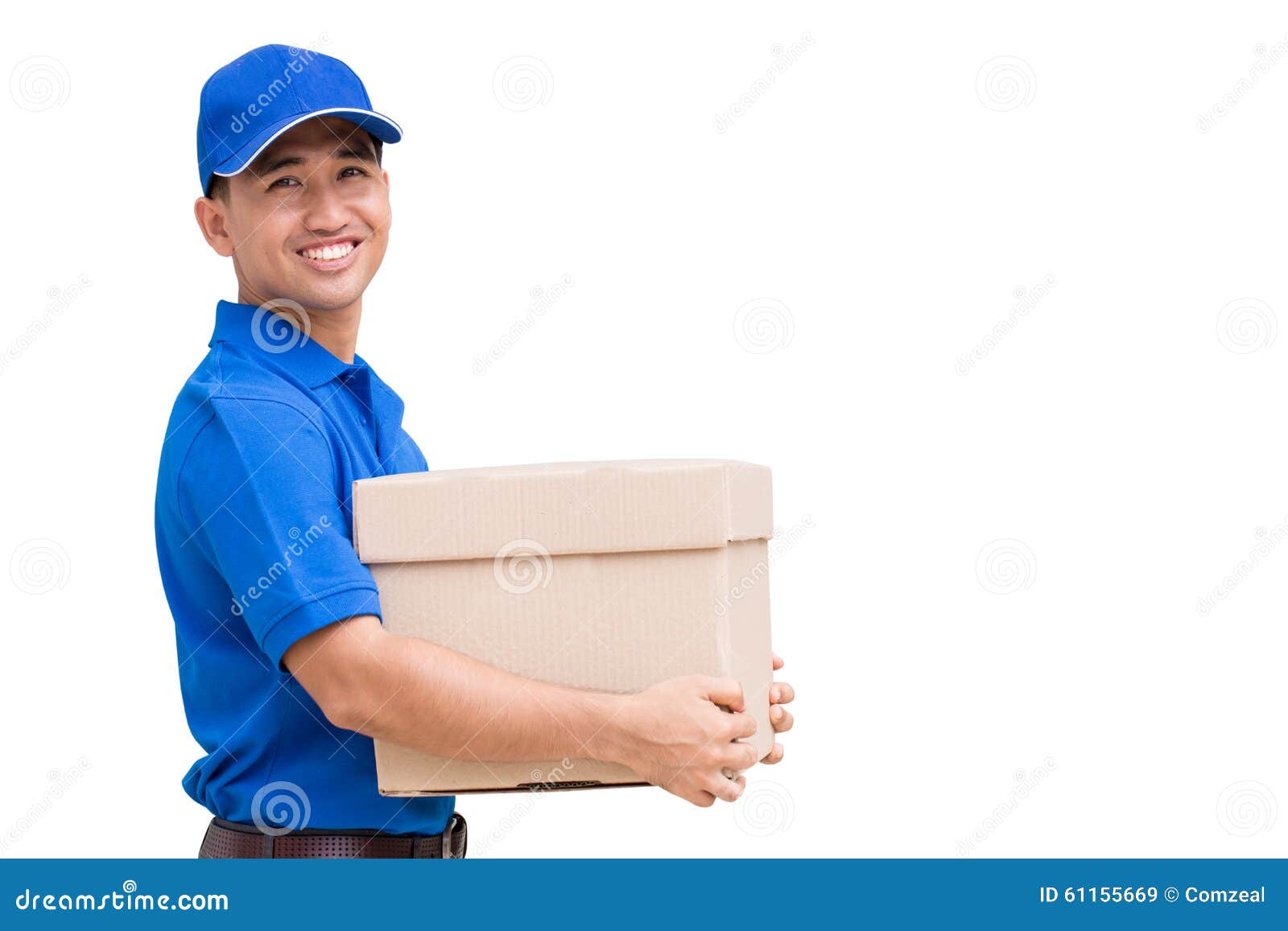 Delivery Man Holding a Parcel Box Stock Image - Image of deliver, asian ...