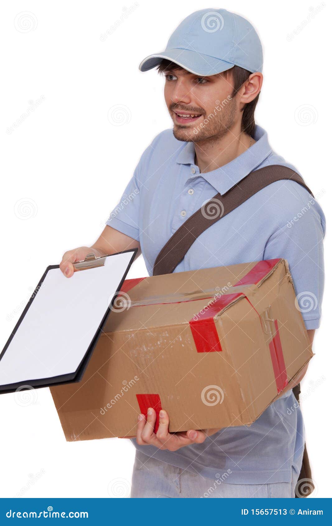 Delivery man with package stock image. Image of paper - 15657513