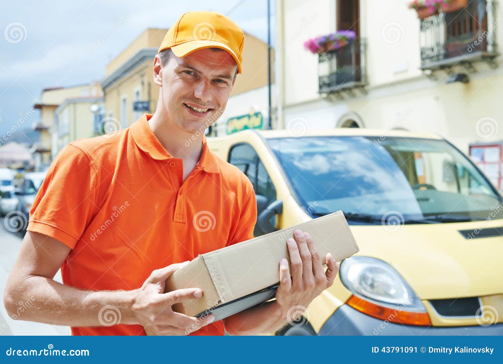 Delivery Man with Package Outdoors Stock Image - Image of labor ...