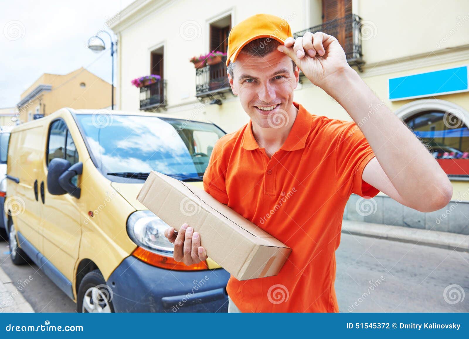 Delivery Man with Package Outdoors Stock Photo - Image of friendly ...