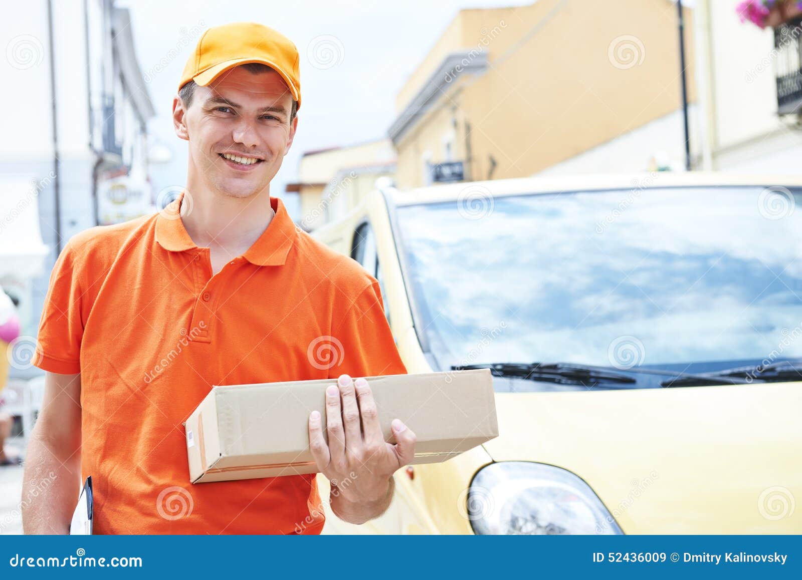 Delivery Man with Package Parcel Stock Image - Image of friendly ...