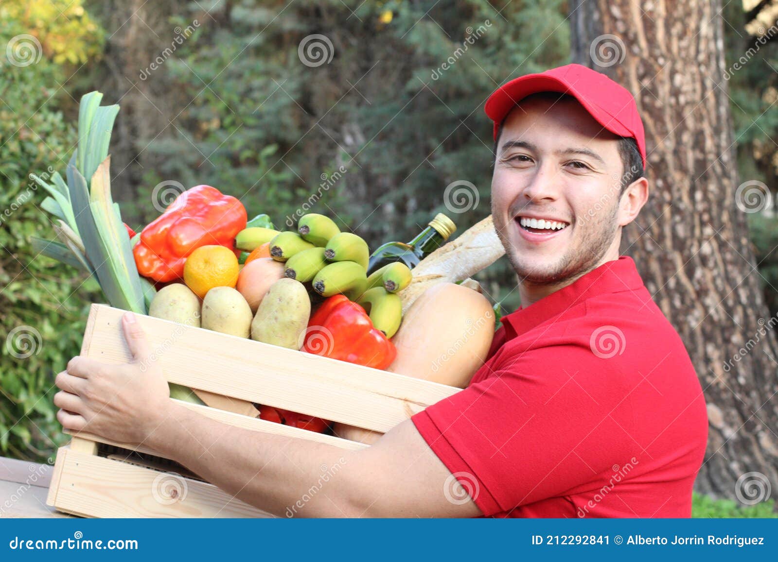 Delivery Man with Red Uniform Stock Image - Image of fresh, business ...