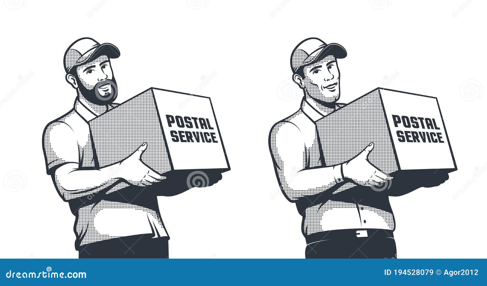 Delivery Man Retro Monchrome Illustration. Stock Vector - Illustration ...