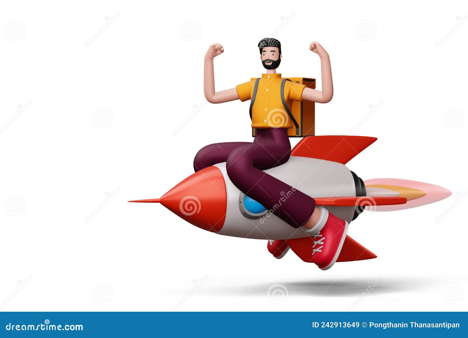 Delivery Man Riding Rocket with Delivery Box, 3d Rendering Stock ...