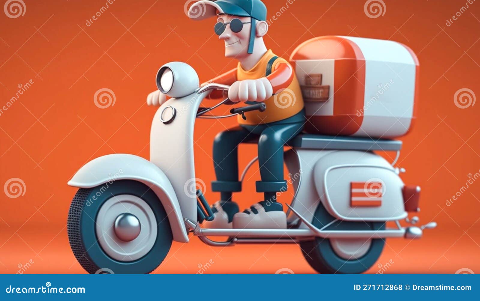 Delivery Man Riding A Scooter Illustration Food Delivery Man Stock