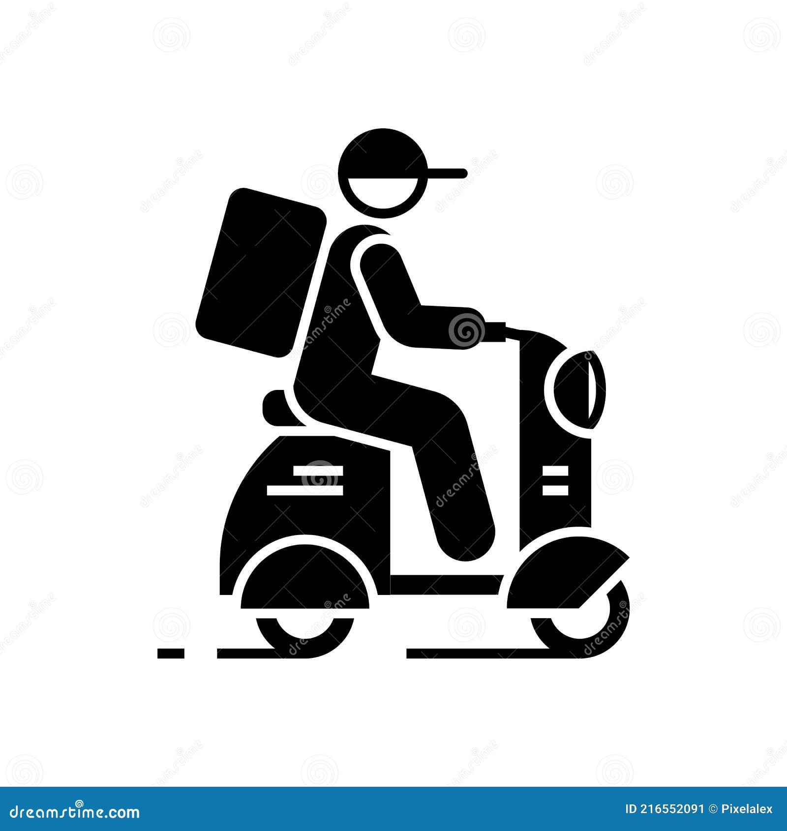 Delivery Man on Scooter Black Icon on White Background Stock Vector ...
