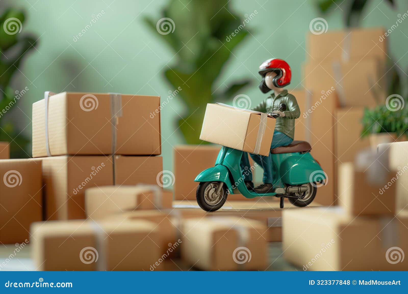 Delivery Man on Scooter with Cardboard Boxes Stock Illustration ...