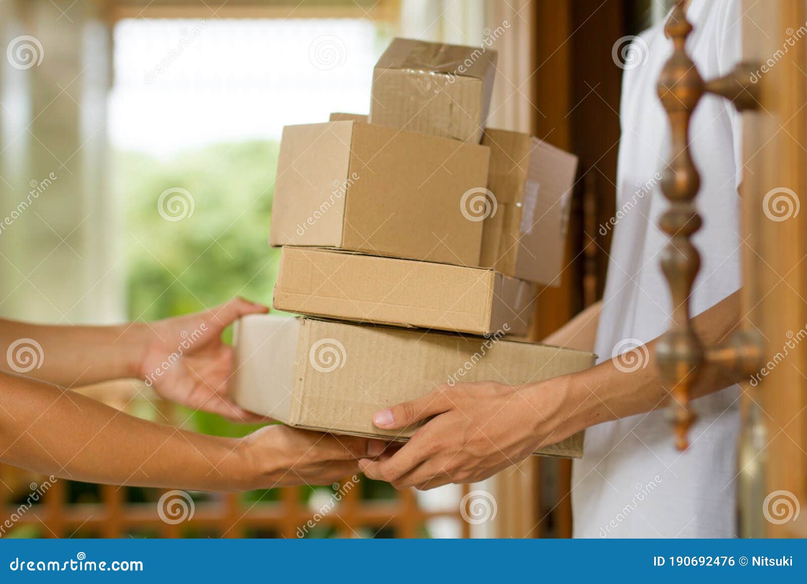 Delivery Man Sending Many Package To Customer Stock Photo - Image of ...
