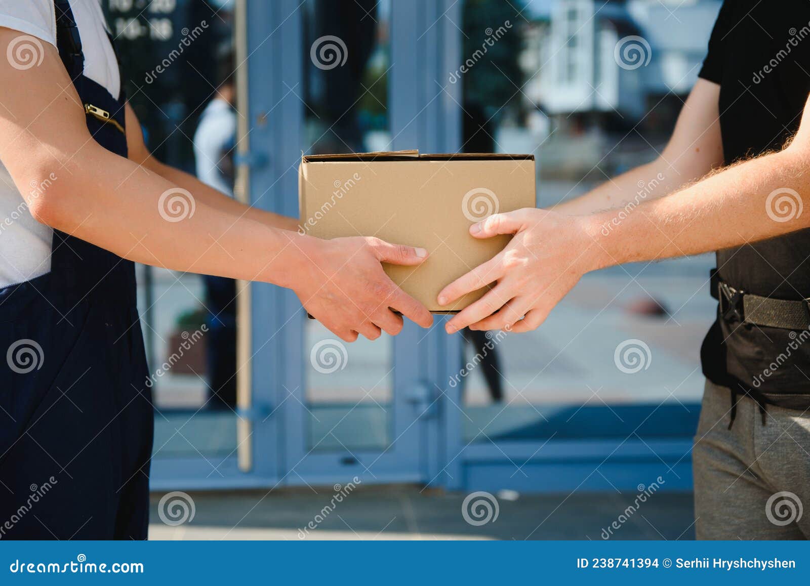 Delivery Man Service with Boxes in Hands Standing in Front of Customer ...